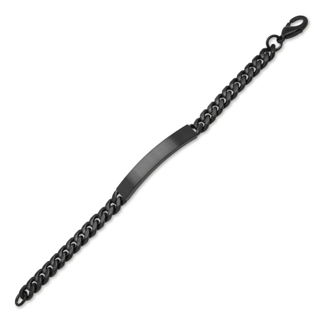 Ace of Spades Steel Curb Chain Bracelet with Plate, 8 mm, Black Steel