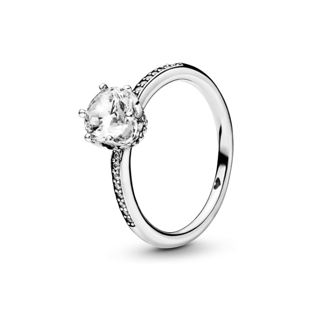 Pandora Moments Clear Sparkling Crown Solitaire sormus, hopea, 198289C