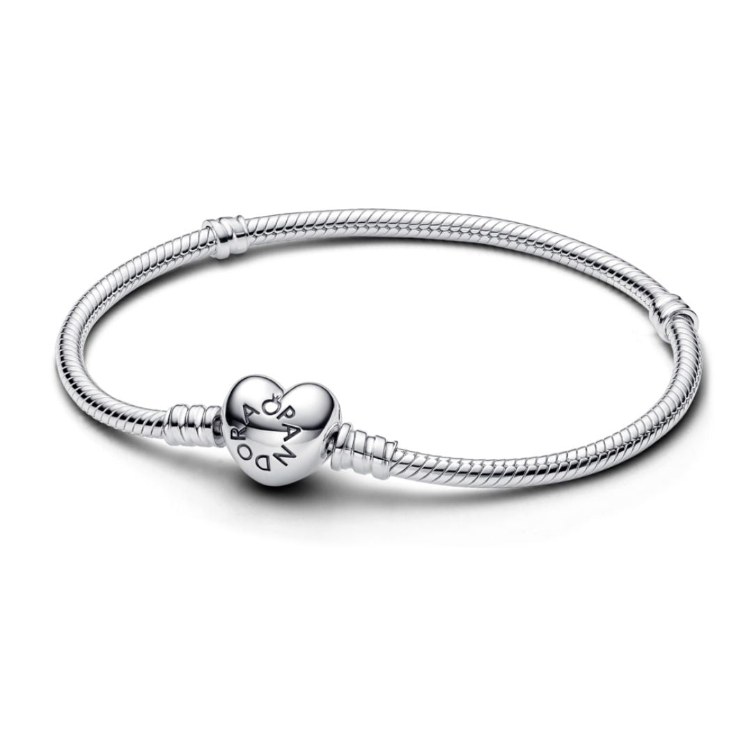 Pandora Moments Heart Clasp Snake Chain rannekoru, hopea, 590719