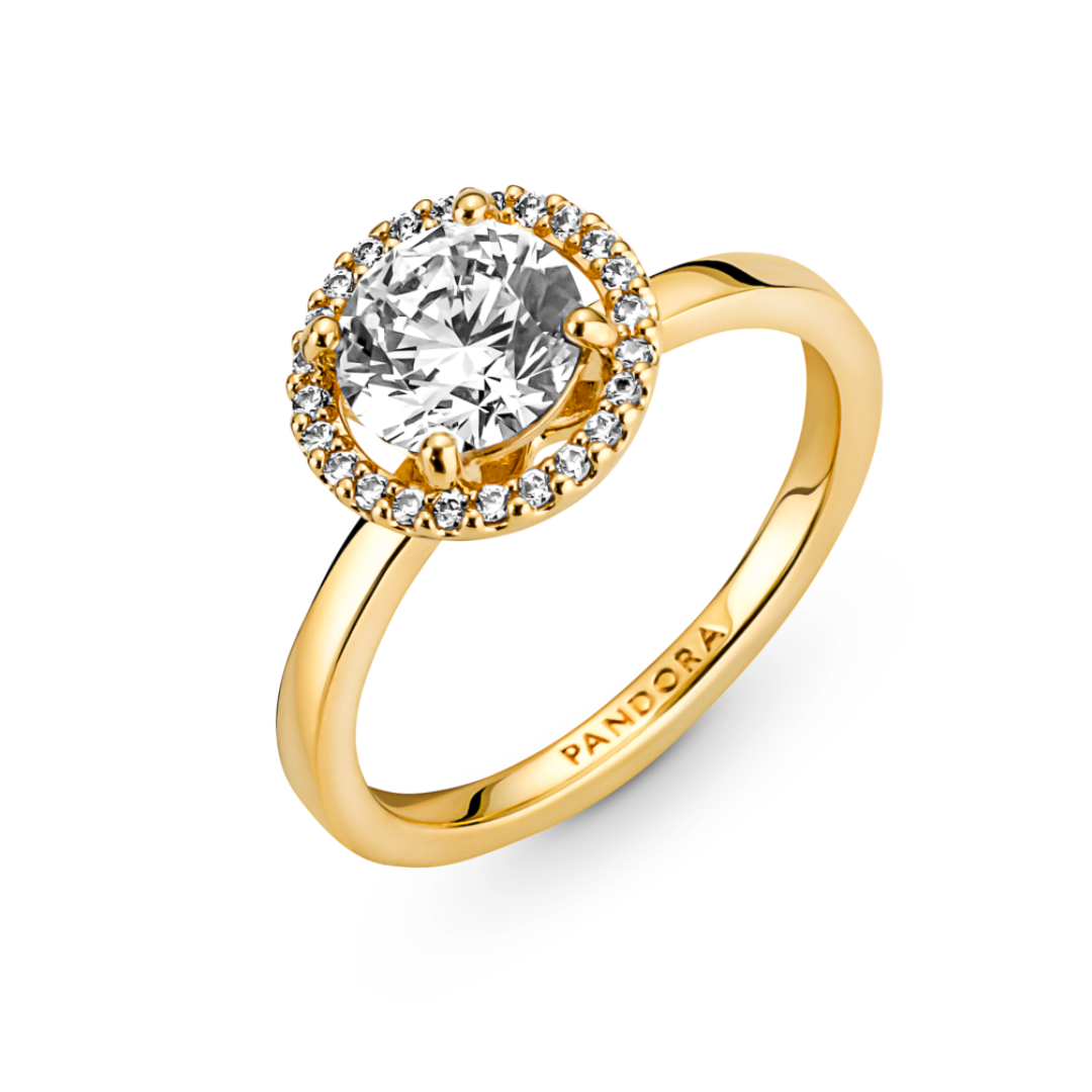 Pandora Timeless Sparkling Round Halo Ring, Yellow Gold Plated, 161234