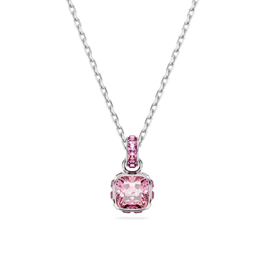 Swarovski Birthstone October Pendant, Rhodium Plated and Pink Crystals