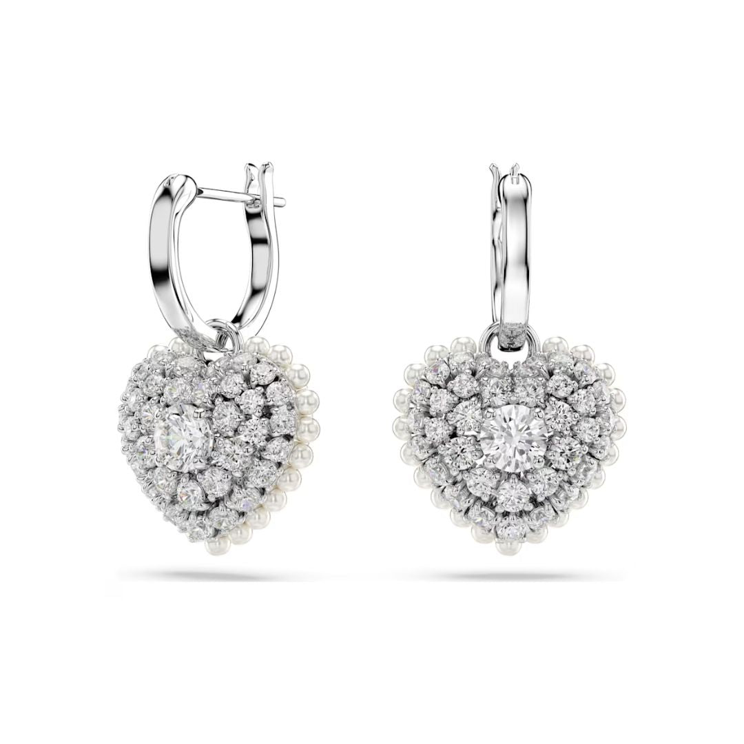 Swarovski Hyperbola Heart Earrings, Rhodium Plated Metal and White Cry