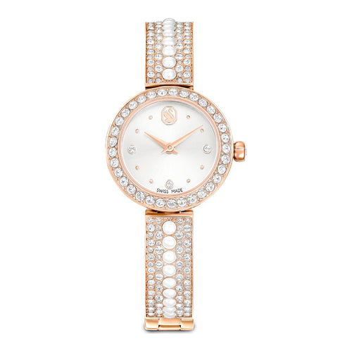 Swarovski Matrix Pearl Bangle Watch, Rose Gold-Tone, White Pearls and