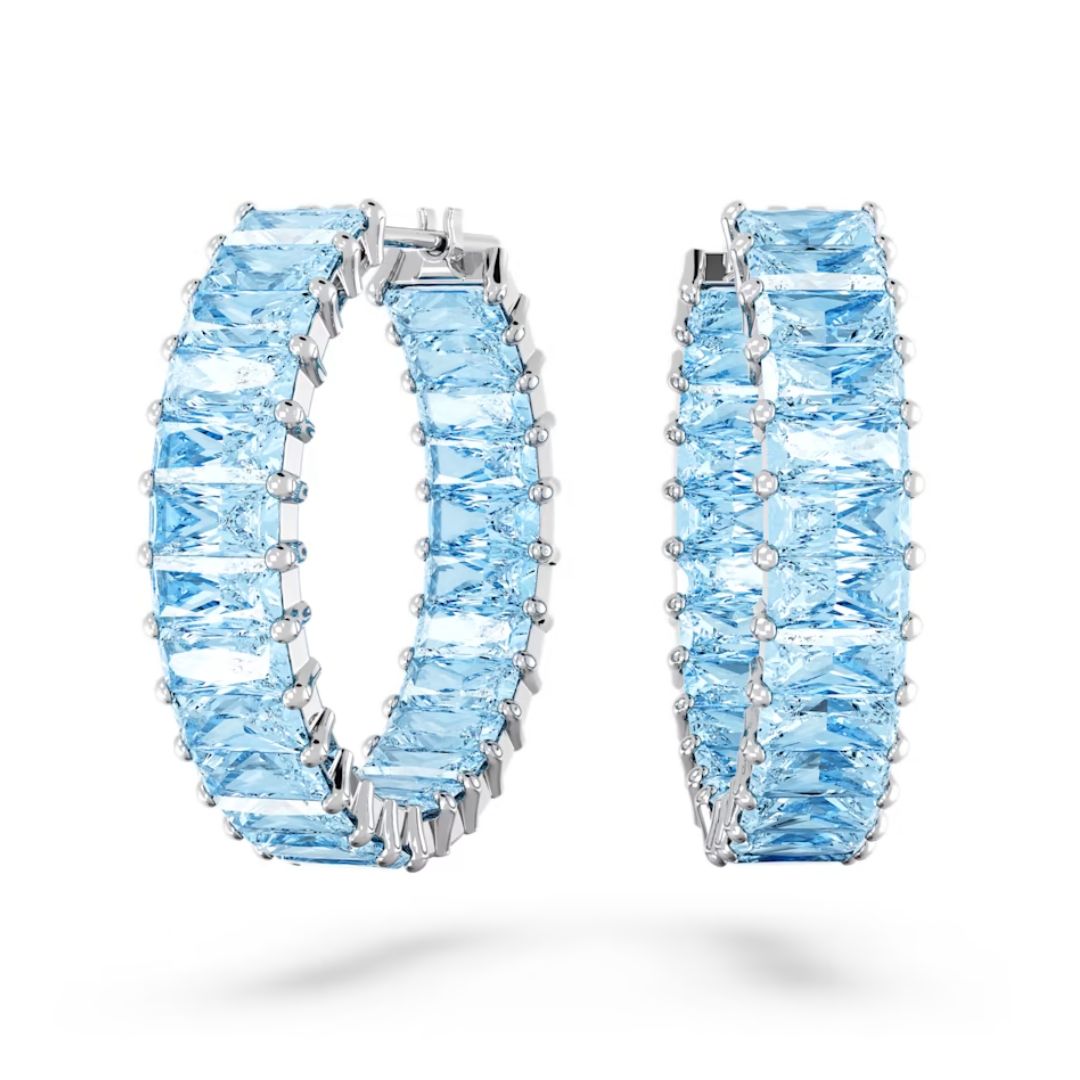 Swarovski Matrix rengaskorvakorut, vaalea metalli ja siniset kristalli